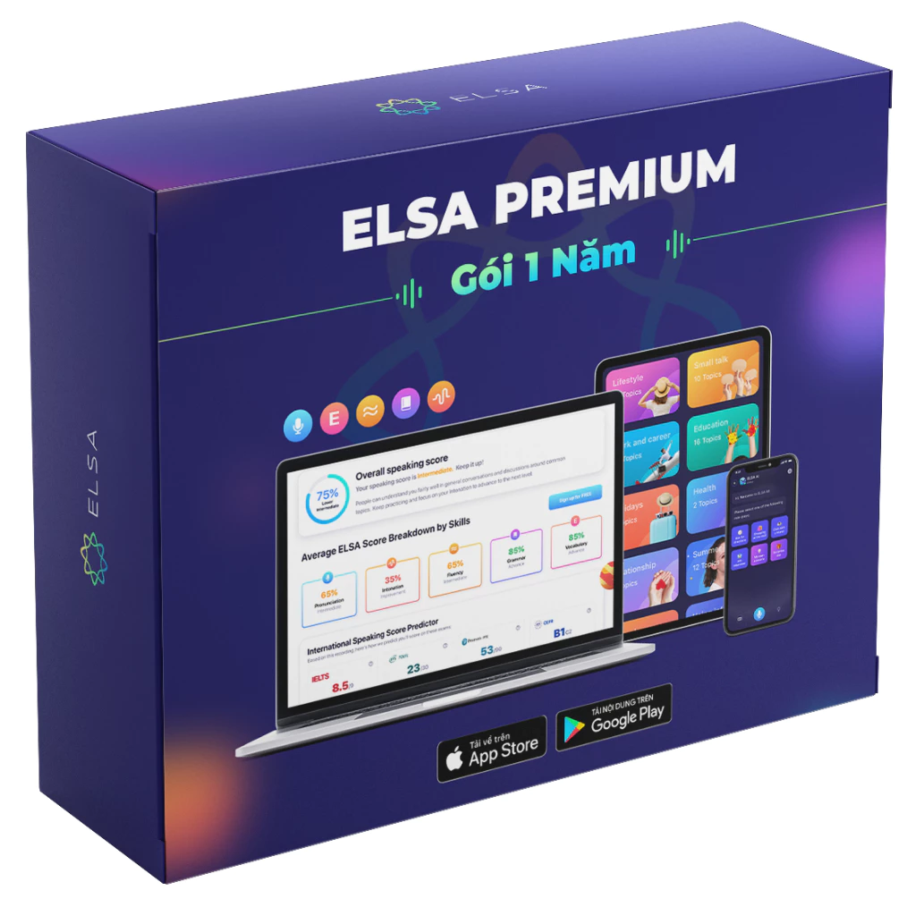 Trọn bộ ELSA Premium bao gồm ELSA Pro, ELSA AI và Speech Analyzer và All books - 1 năm - Nguyễn ...